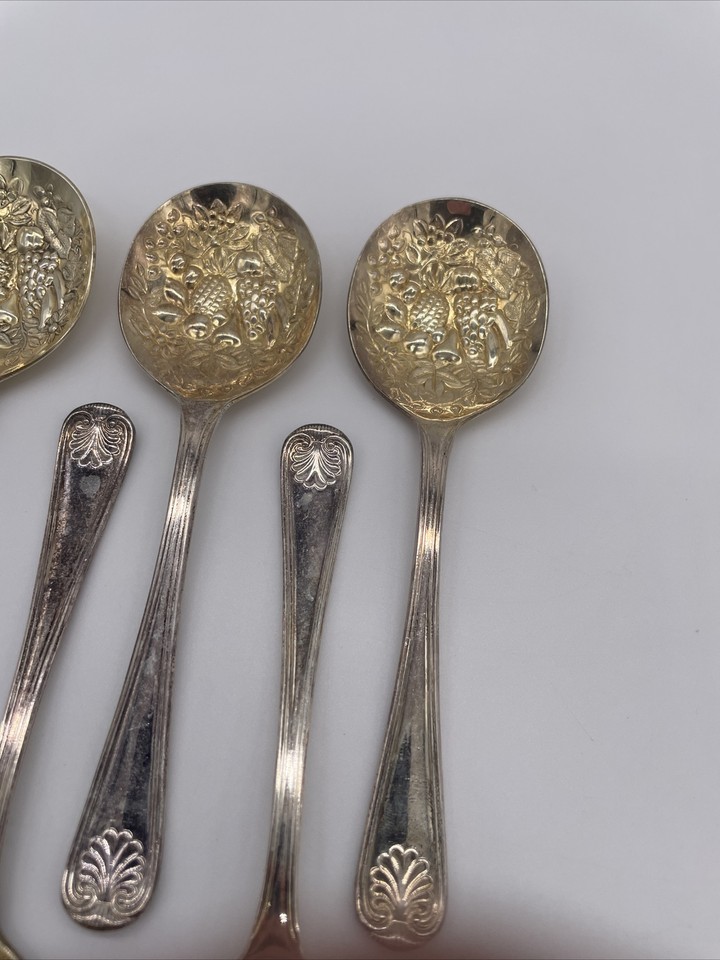 Set of 6 Sheffield England EPNS Round SERVING SPOON Kings Berry Pattern ...