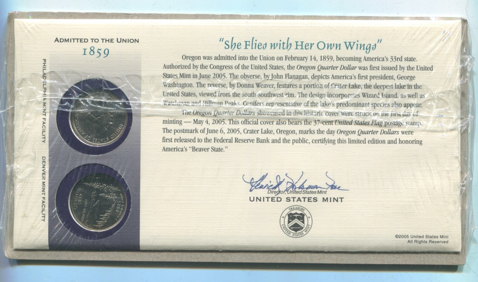2005 Oregon P&D State Quarter FIRST DAY COVER - U.S. MINT Still Sealed ...
