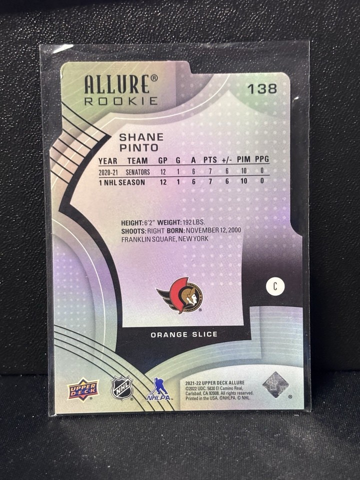 2021-22 Upper Deck Allure Shane Pinto Rookie Orange Slice #138 | eBay