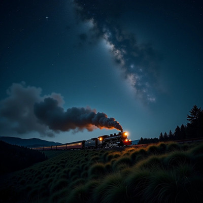 Steam Locomotive Train Crossing Countryside Night Poster Art Print A 24 ...
