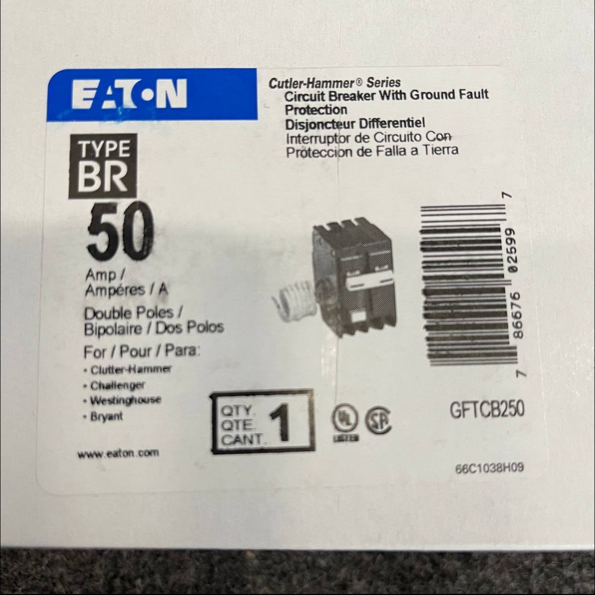 EATON GFTCB250 Plug-On Mount Type GFTCB Ground Fault Circuit Breaker 2 ...