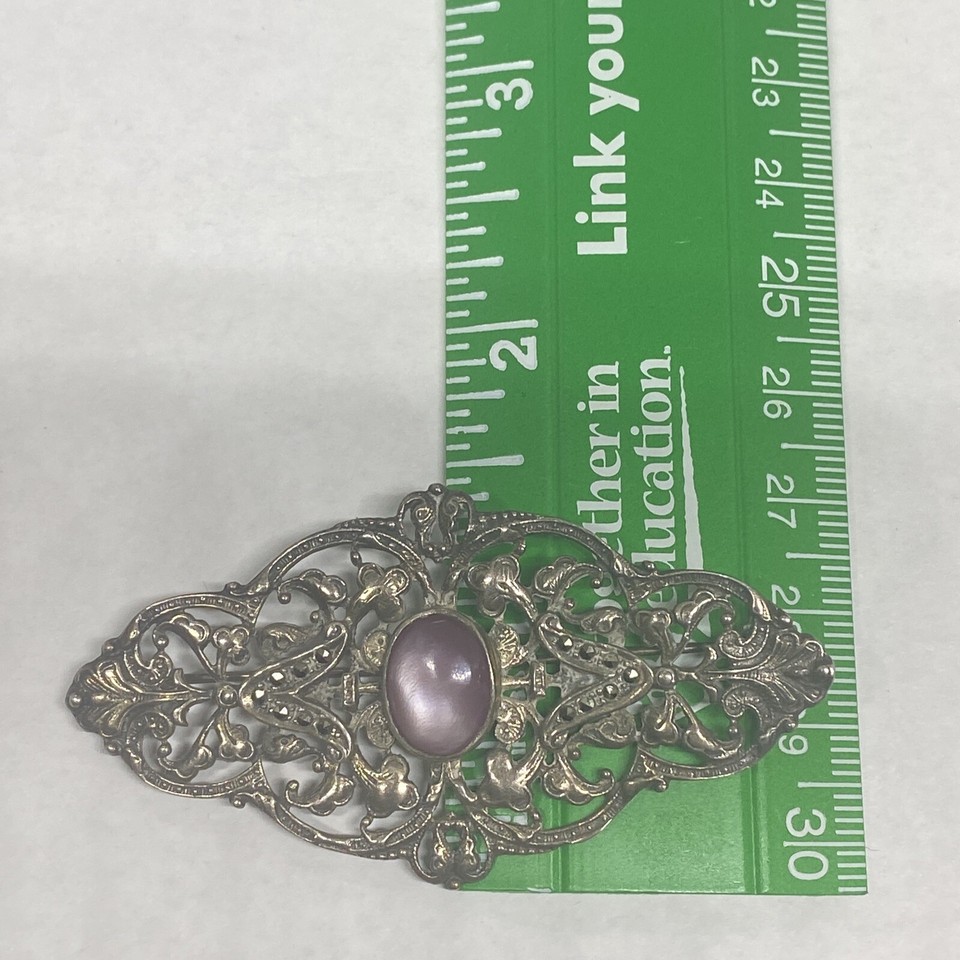 Signed BOMA Sterling Silver 925 Pink Moonstone Or MOP Marcasite Pin ...