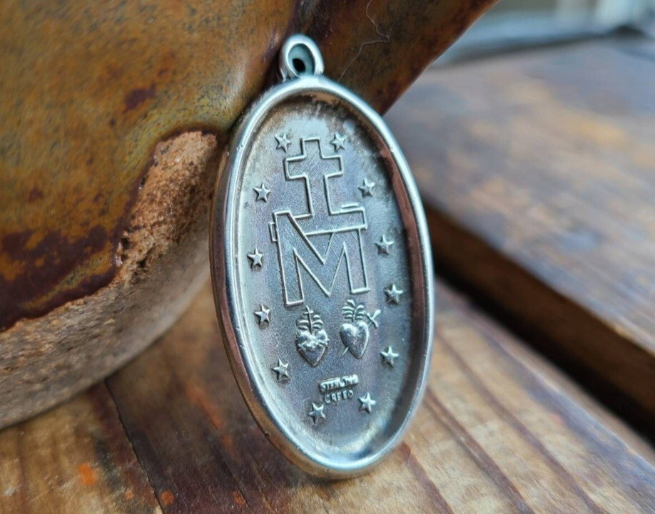 Lrg Vintage Catholic Creed Sterling Silver Religious Holy Miraculous ...