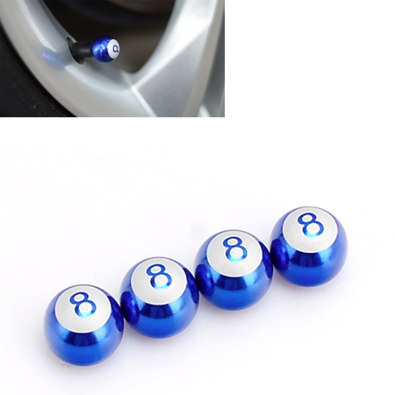 8-Ball Aluminium Blue Ball Tire Wheel Air Valve Stem Cap 4pcs Fits Ch2 ...