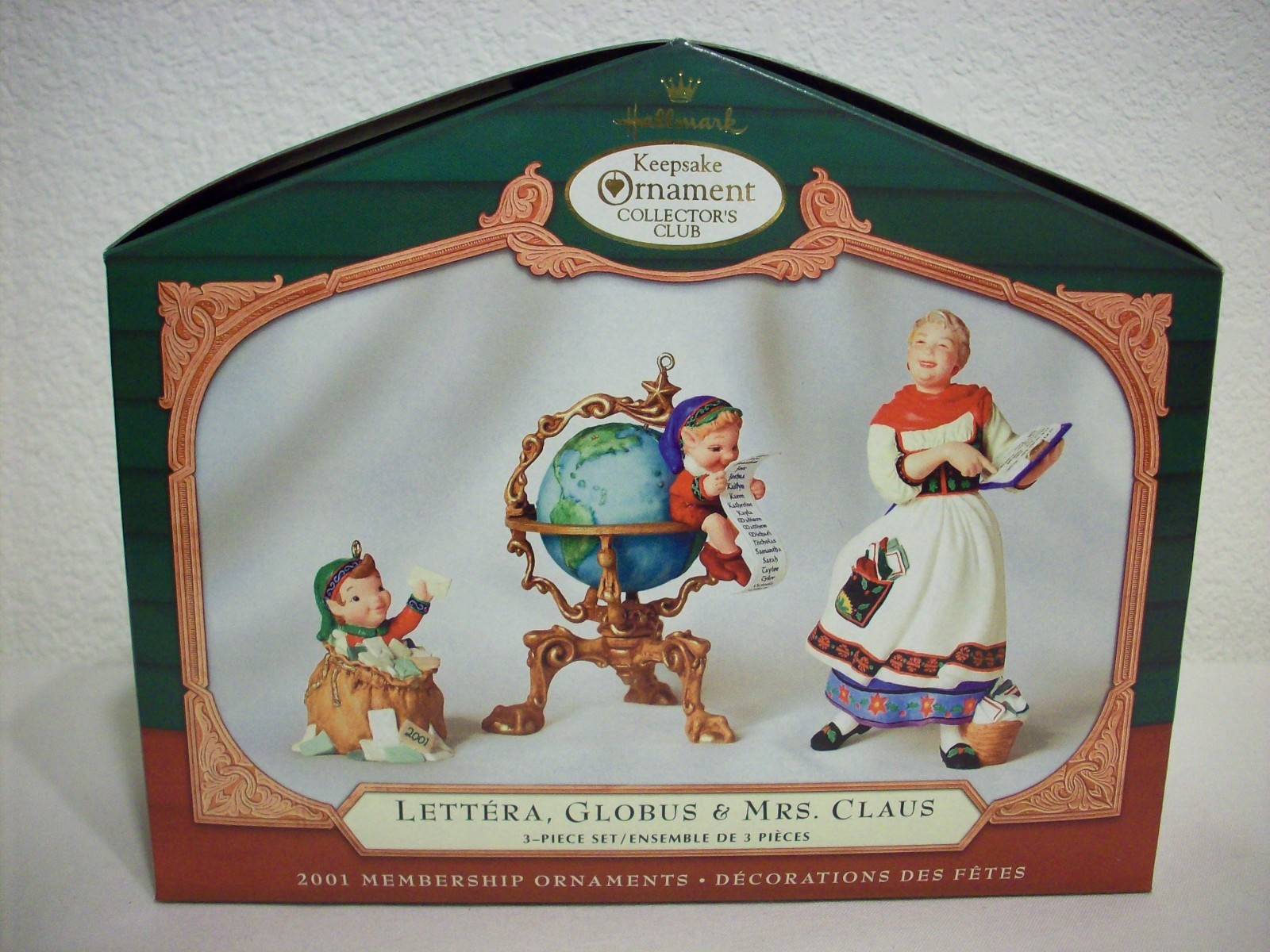 NEW 3 Pc Set 2001 HALLMARK Membership Ornaments Lettera, Globus, Mrs ...