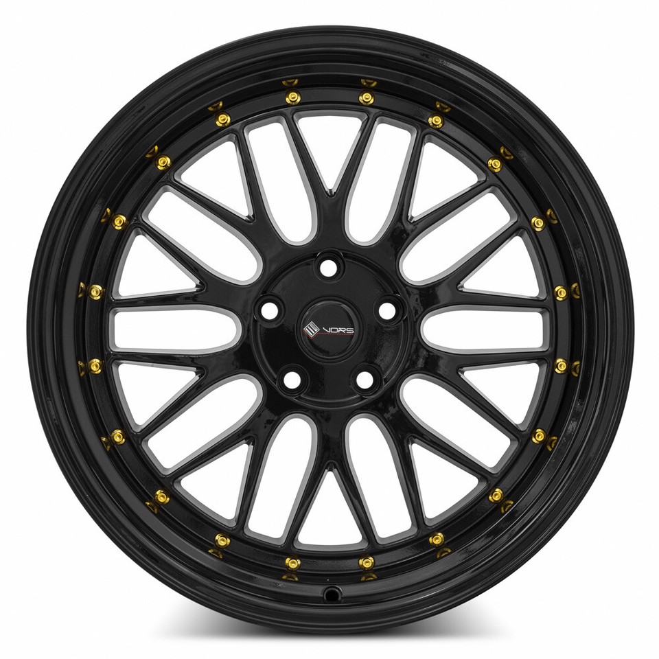 18x9 Vors VR8 5x112 +35 All Black Gold Rivet Wheels (Set of 4) | eBay