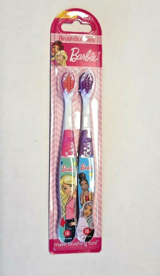 Barbie Brush Buddies Toothbrush 2 Pack Set Pink Soft Bristles Free Bear ...