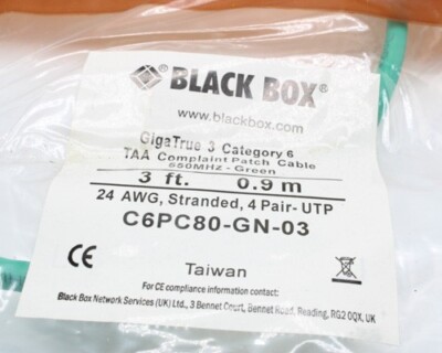 Lot of 4 C6PC80-GN-03 Black Box Cat6 550-Mhz Lockable Snagless Patch ...