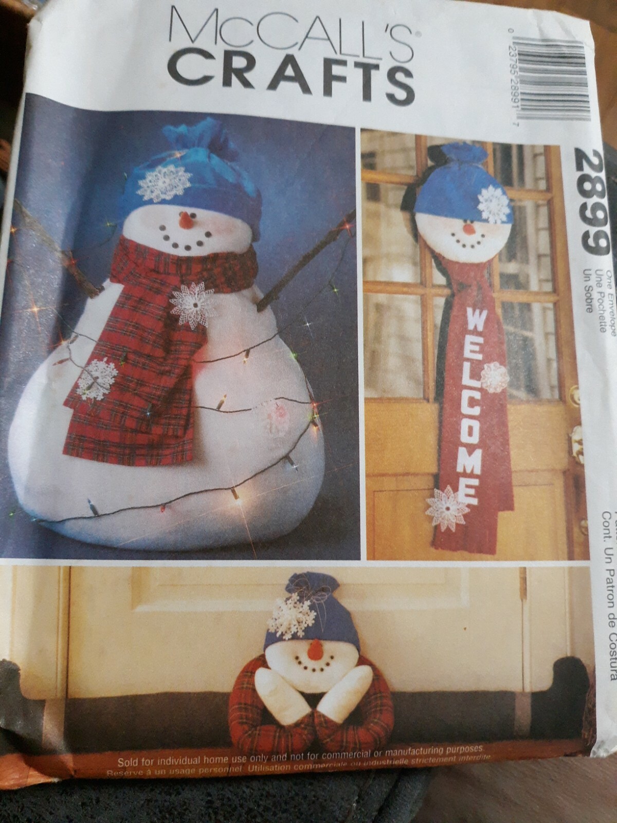 Mc-2899 Snowmen Draft Dodger Decorations Sewing Pattern McCall's Uncut ...