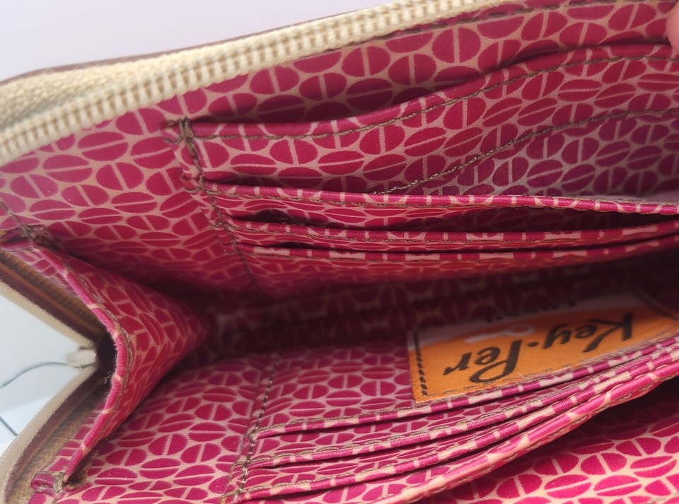 Fossil Key-Per Deep Pink Coated canvas Zip Wristlet Purse Card Holder ...