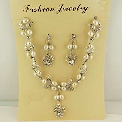 Bridal, Prom Earring Necklace set Silver tone, faux pearl and ...