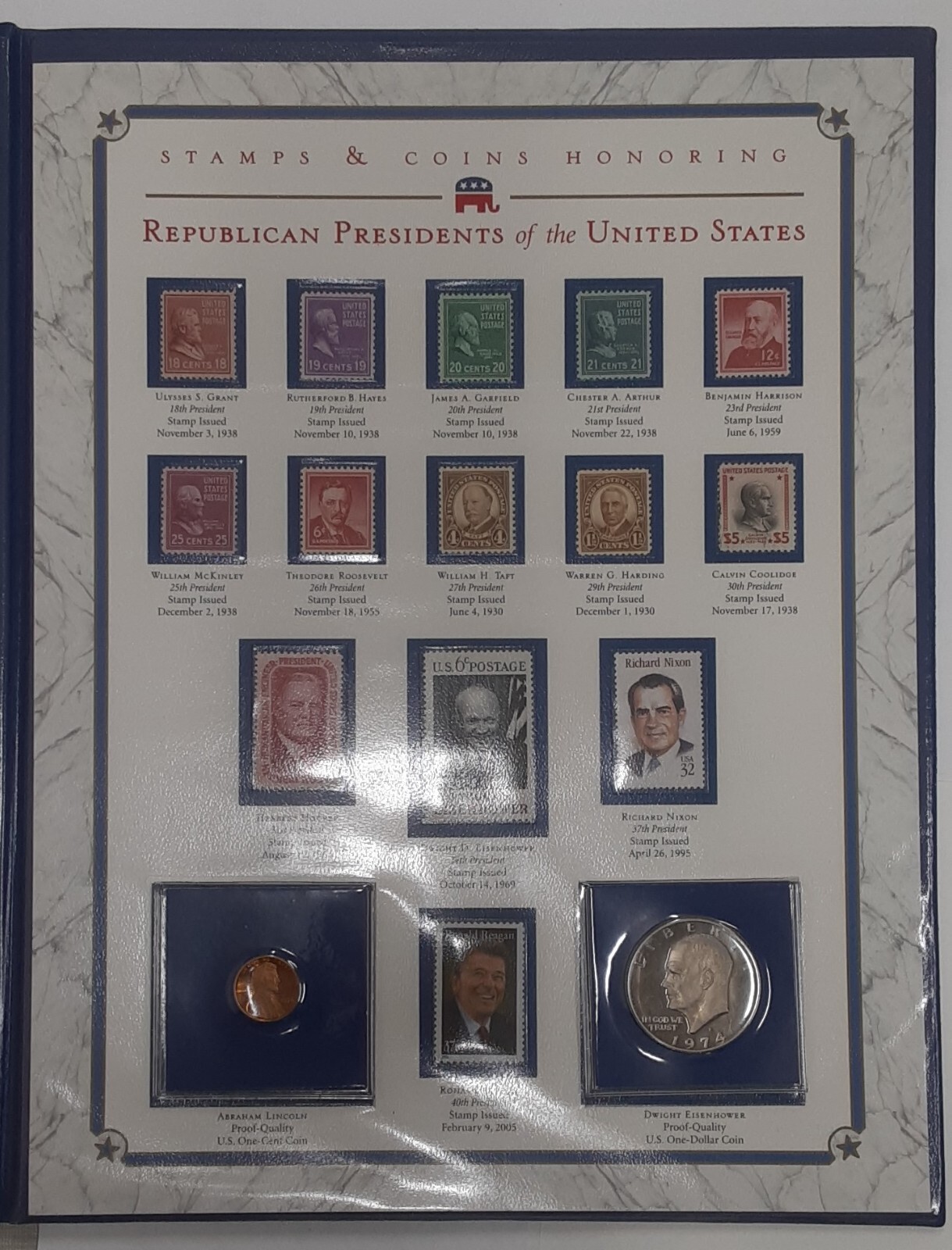 Republican Presidents Folio With Stamps and Coins by PCS | eBay