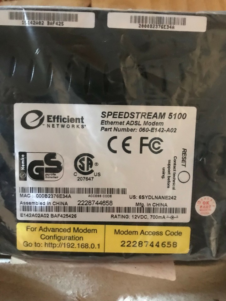 Efficient Networks SpeedStream 5100 Ethernet ADSL Modem 060-E142-A02 | eBay