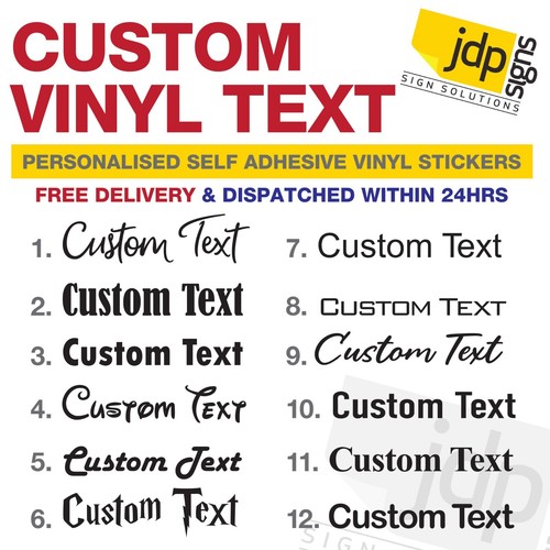 PERSONALISED CUSTOM NAME TEXT VINYL STICKER TRANSFER DECAL UP TO 200MM ...