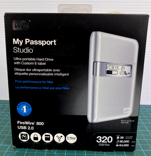 WD My Passport Studio 320GB Portable Hard Drive FireWire 800 USB 2.0 ...