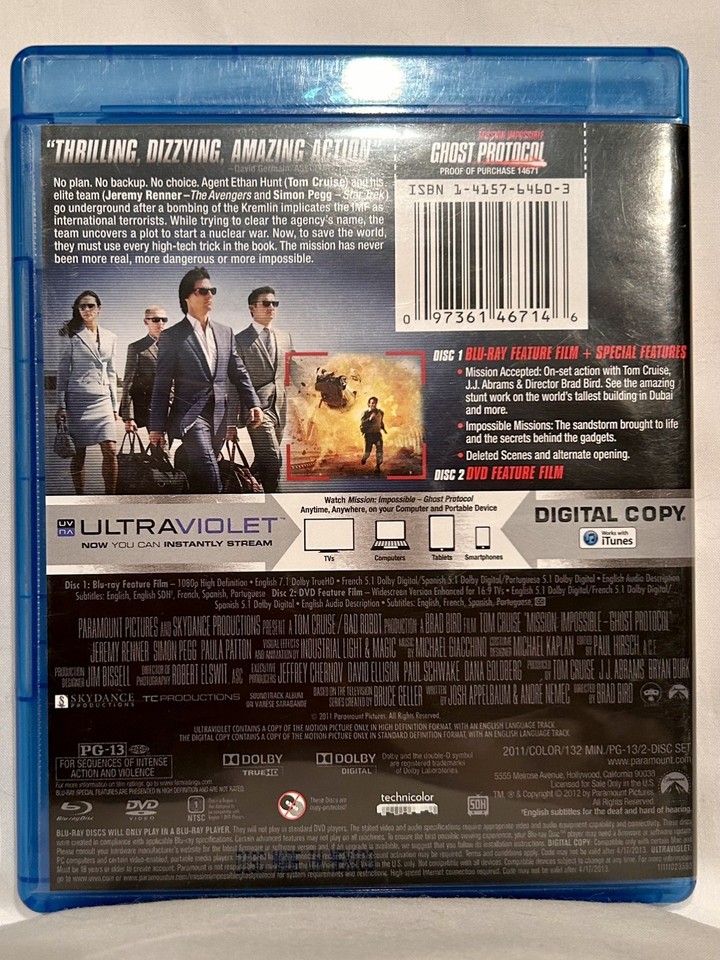Mission: Impossible - Ghost Protocol (Blu-ray+DVD+Digital Copy) Tom ...