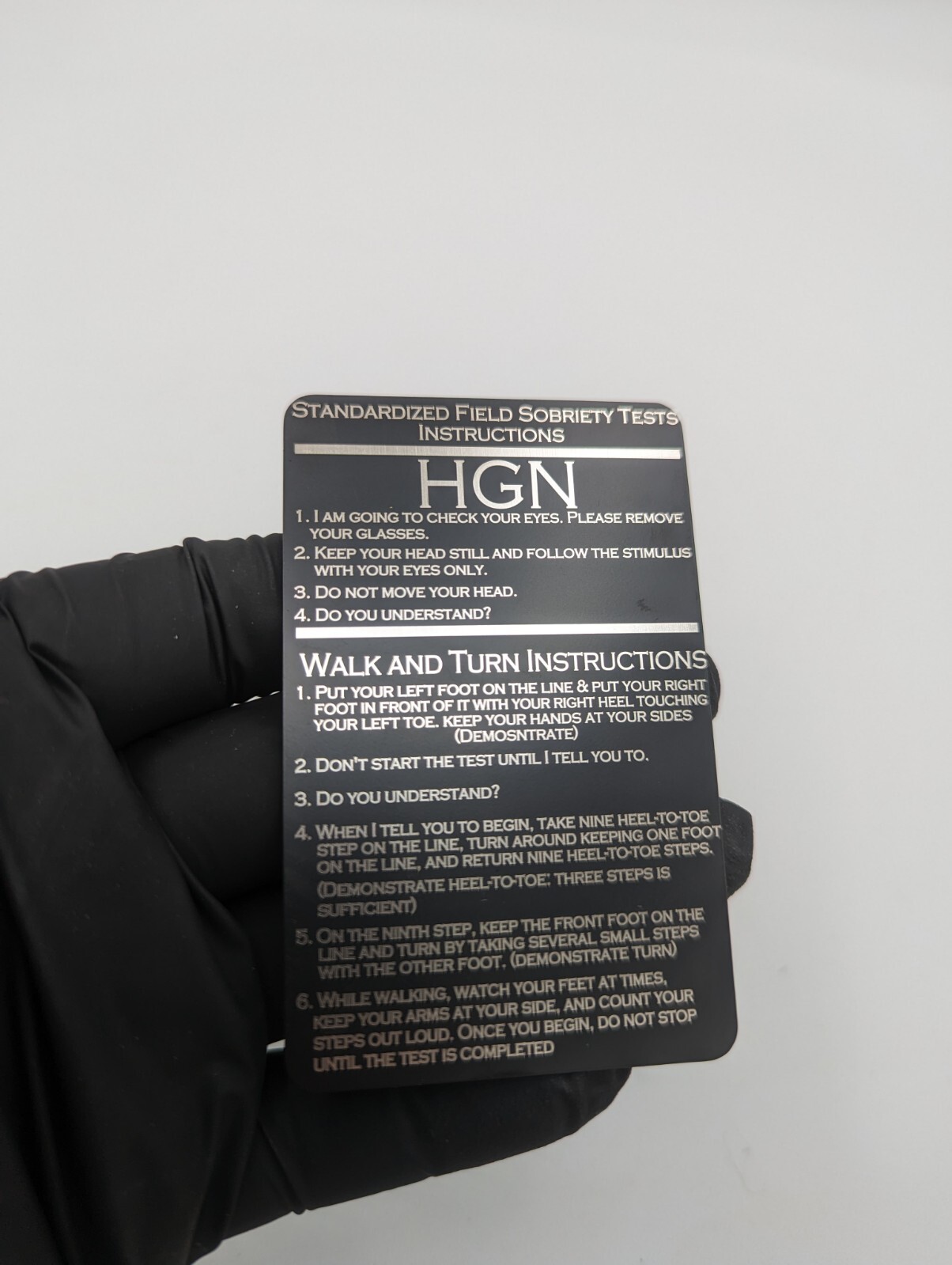 Standardized Field Sobriety Test Instructions Patrol Card | eBay