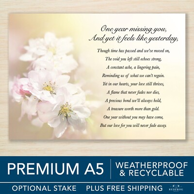 One Year Missing You Memorial Grave Card One Year Death Anniversary 1st ...