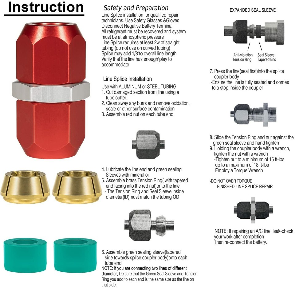 800-641 3/8'' Aluminum Line Splice Repair Kit Works for A/C, coolant ...