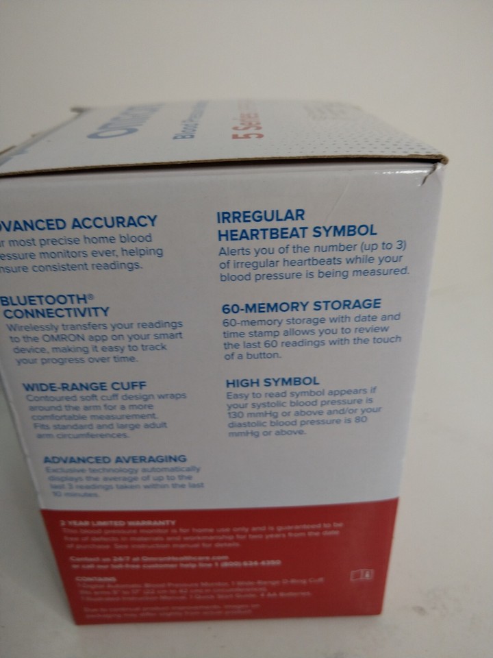 New Sealed Omron 5 Series BP7250 Upper Arm Blood Pressure Bluetooth ...
