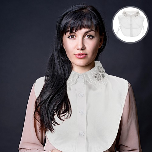 Fake Collar for Women Crystal Decorative Embroidered Lace Detachable ...