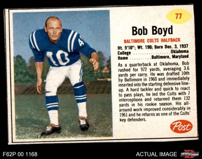 1962 Post Cereal #77 Bob Boyd Colts 4 - VG/EX | eBay