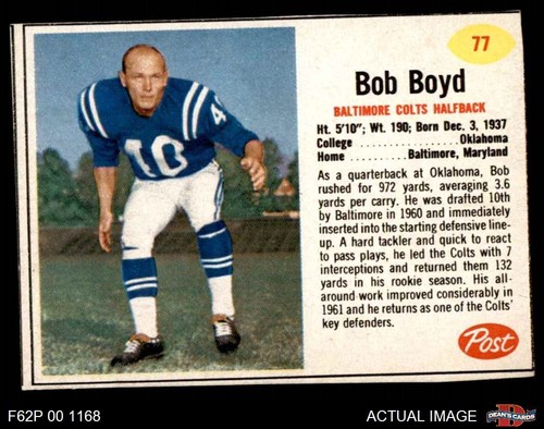 1962 Post Cereal #77 Bob Boyd Colts 4 - VG/EX | eBay