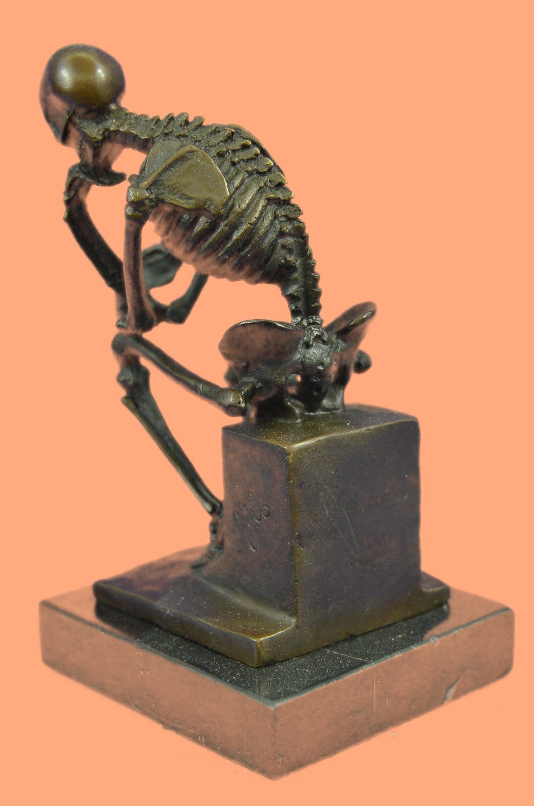 Bronze Statue Skull Skeleton thinker sculpture, Signed: Milo Hot Cast ...