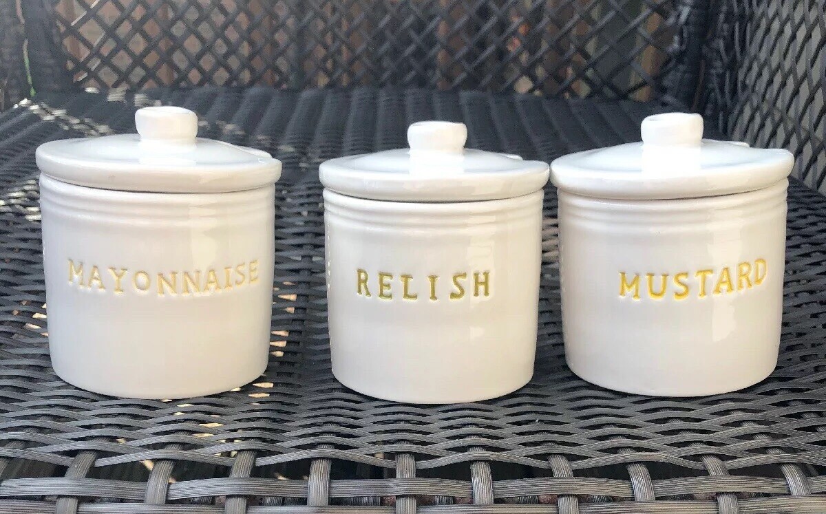 WILLIAMS-SONOMA BBQ CONDIMENT JARS-Set Of 3-Mustard, Relish And ...