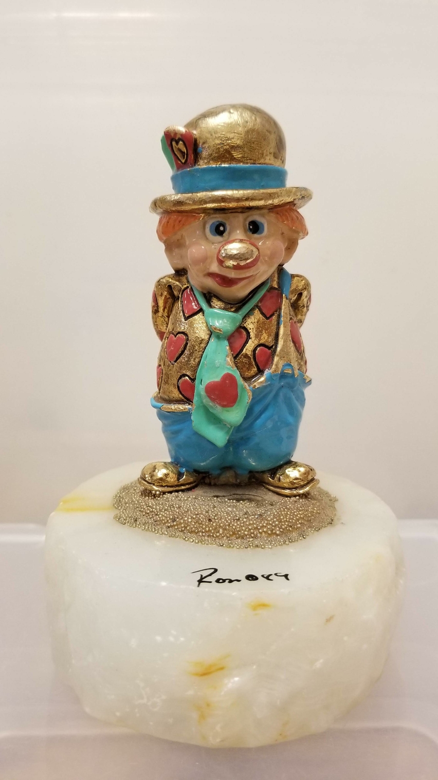 1989 Ron Lee Clown Figurine CCG2 PUDGE PINK HEARTS Signed on Onyx Base ...