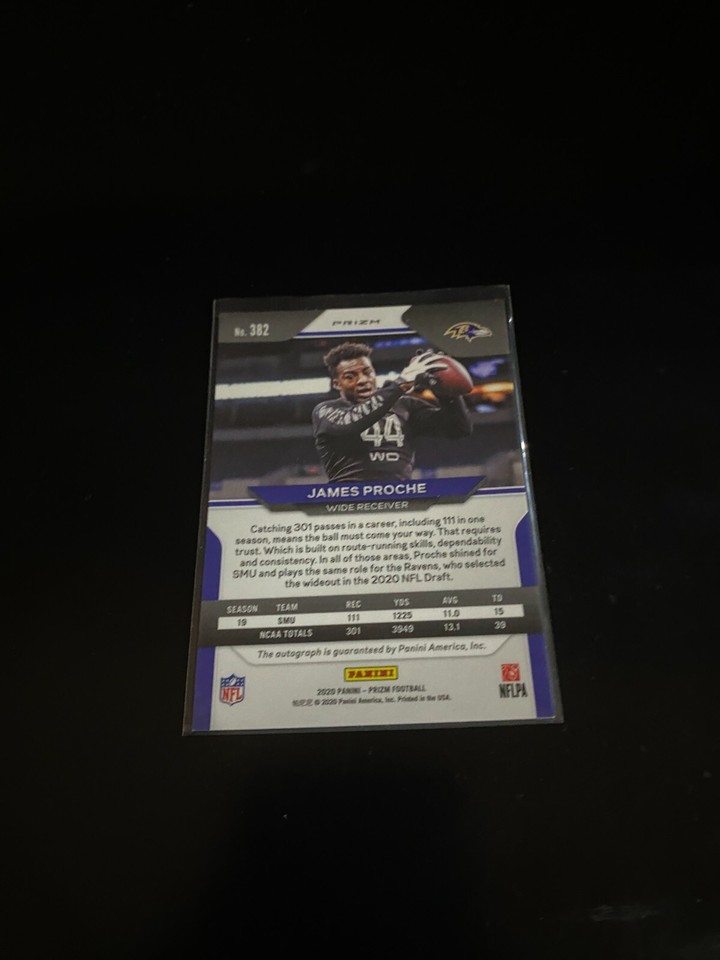 James Proche 2020 Panini Prizm Silver Prizm Auto RC Ravens 382 PWE | eBay