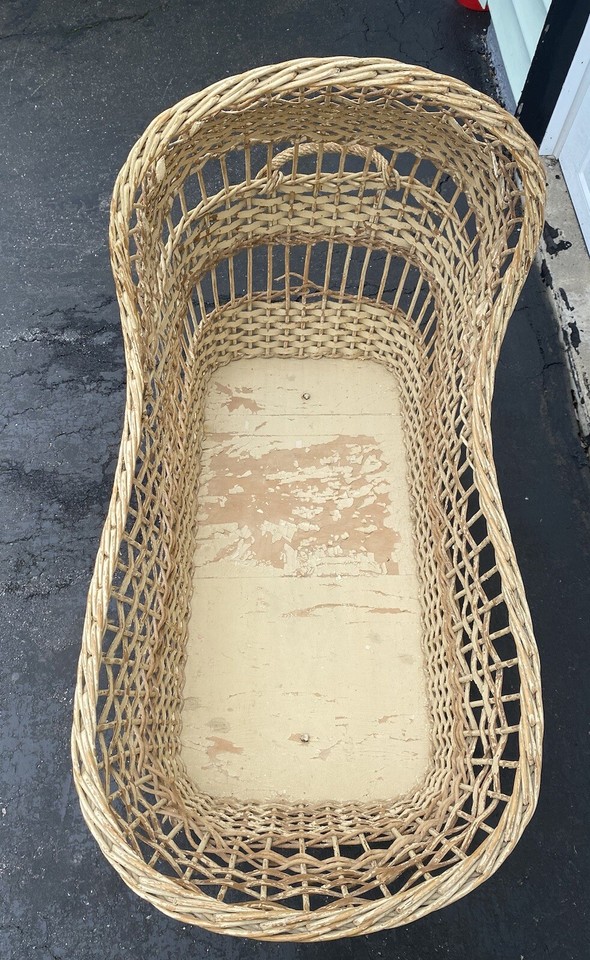 Antique Vintage Wicker Baby Bassinet With Wheels | eBay