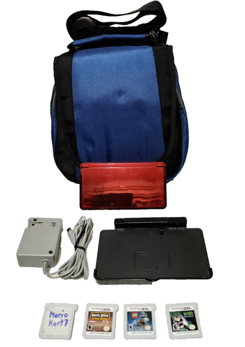 Authentic Nintendo 3DS Flare Red Handheld Video Game Console Bundle W/4 ...