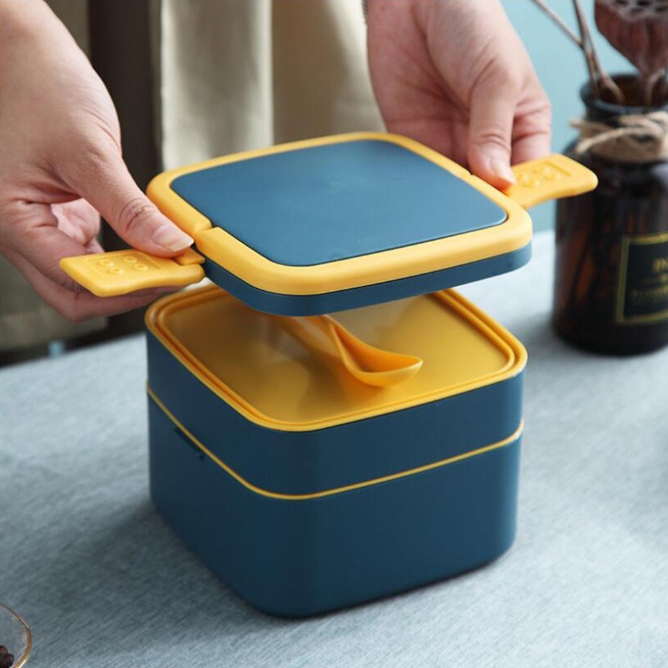 Portable Plastic Double Layer Meal Container with Spoon for School ...
