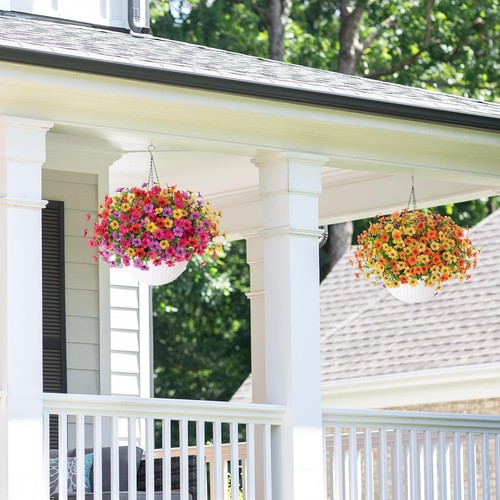 Artificial Faux Fall Hanging Mums Plants Flowers Basket for Outdoor ...