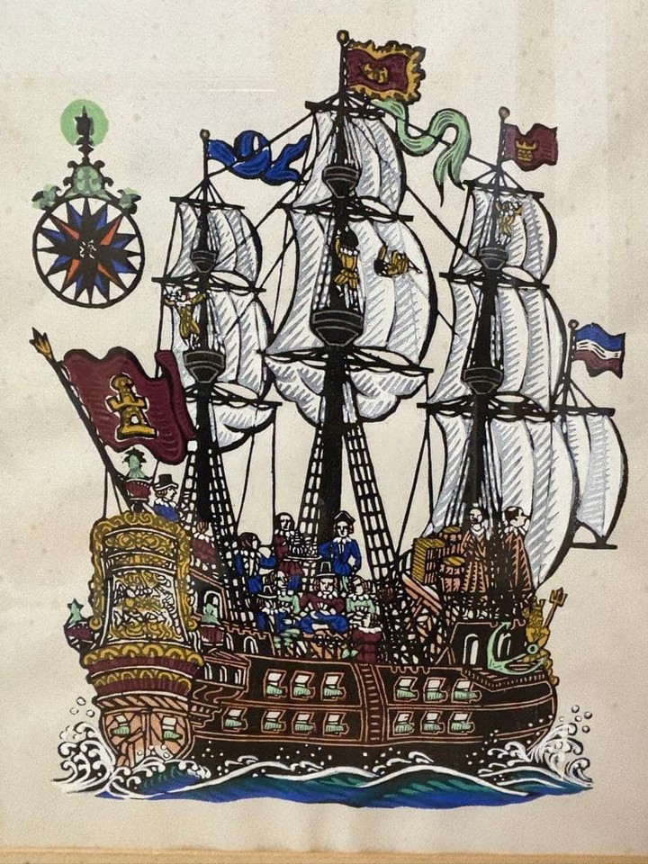 Printmaker Sumio Kawakami woodblock print “Nanban Ship Zu” | eBay UK