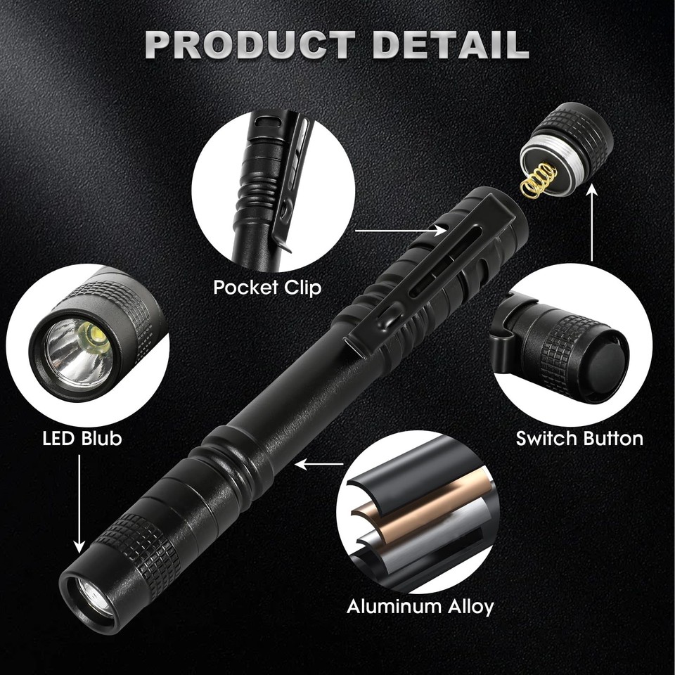 LED Pen Light Flashlight, Waterproof Mini Flashlights Pocket Flashlight ...