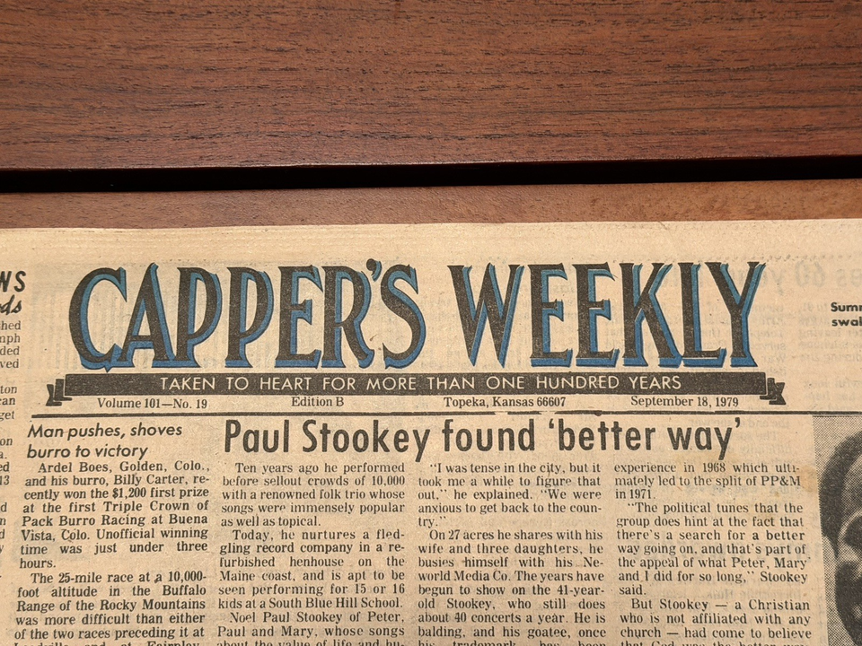1979 Capper's Weekly Newspaper Section Paul Stookey, The Pope, Donald ...
