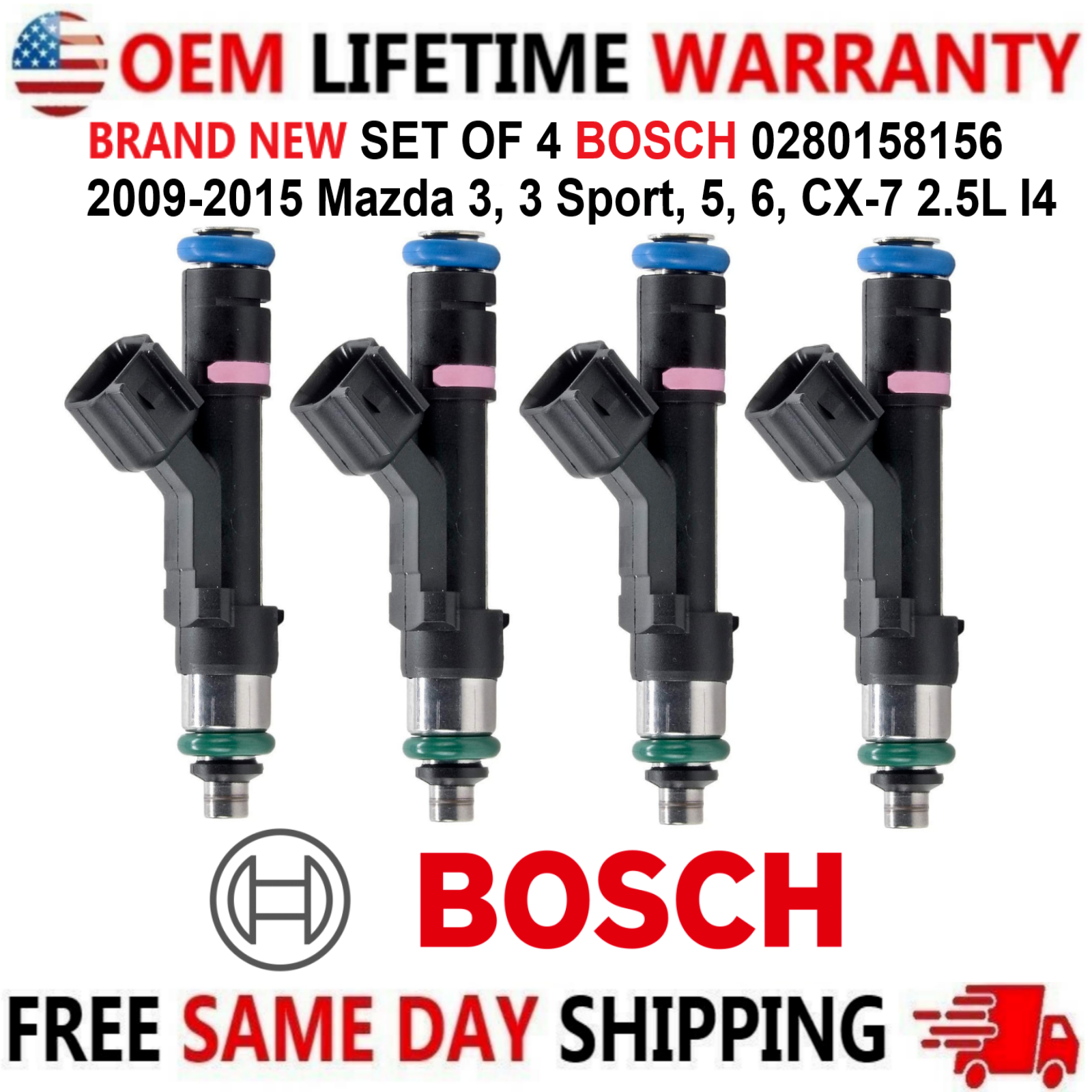 Brand NEW BOSCH Set of 4 Fuel Injectors for 2009-2015 Mazda 3 Sport 3/5 ...