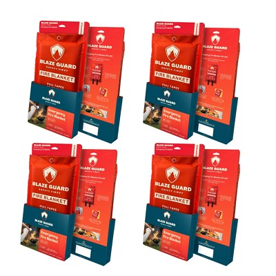 4 X Fire Blanket 100% Fiberglass Blaze Guard Hero Home Prepared ...