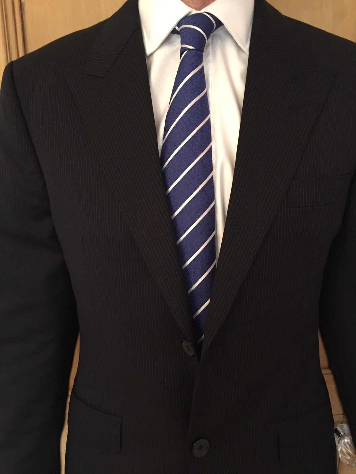 HOWICK HOUSE OF FRASER SUIT 38R 32W MENS NAVY PINSTRIPE GLASGOW ...