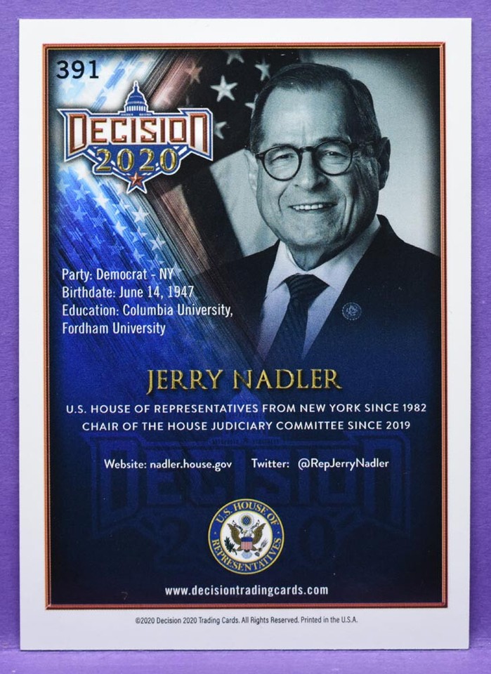 Decision 2020 Jerry Nadler SILVER FOIL ELECTION DAY PARALLEL #391 #'d ...