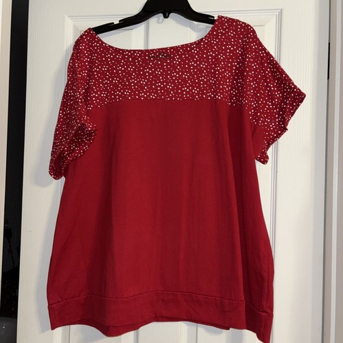 Women's Red Pullover Top With White Splatter Print On Top Coral Bay ...