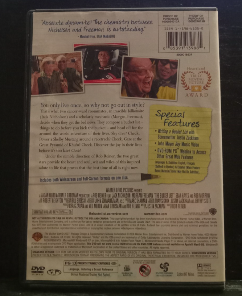 The Bucket List PG13 DVD (Widescreen & Full Screen) | eBay