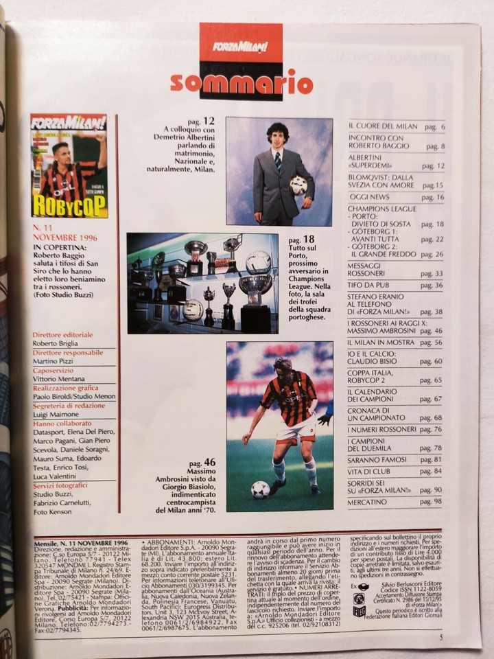 Forza Milan November 11, 1996 Interview Roberto Baggio - Champions ...