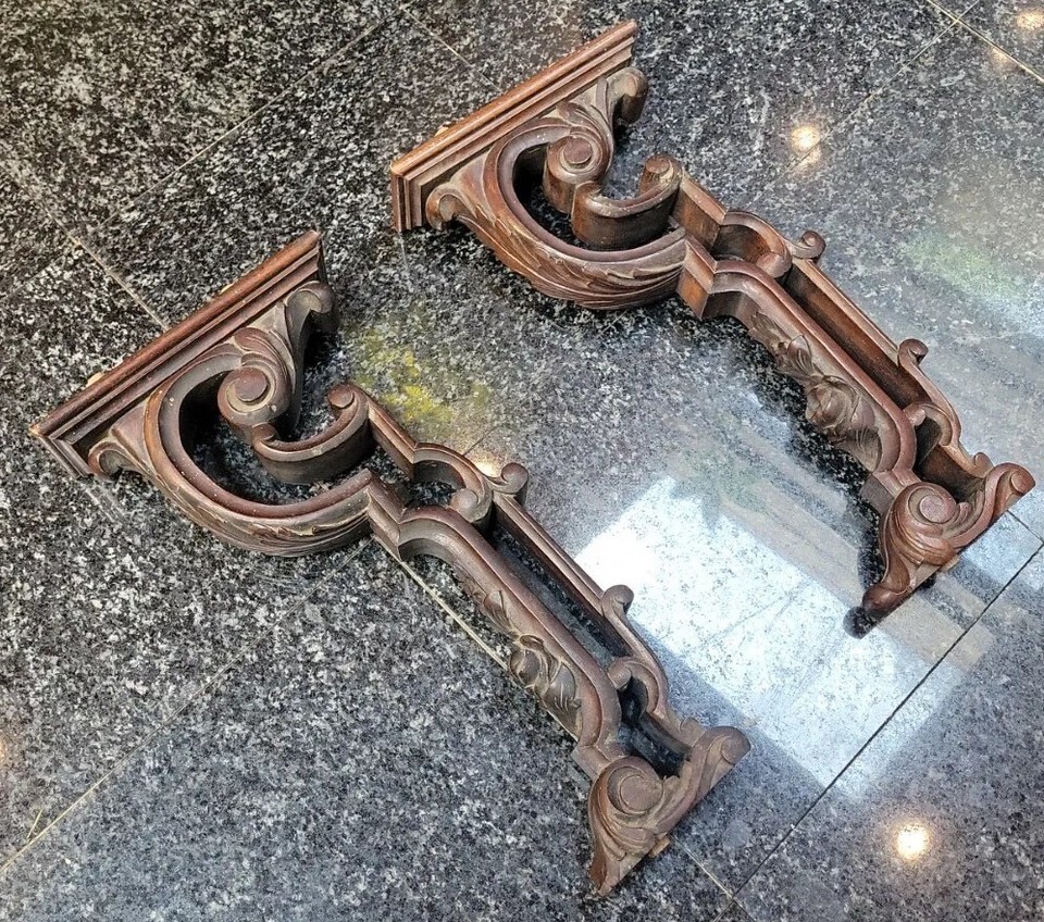 Scroll Flower carving pediment Set 16 In Antique architectural Solid ...