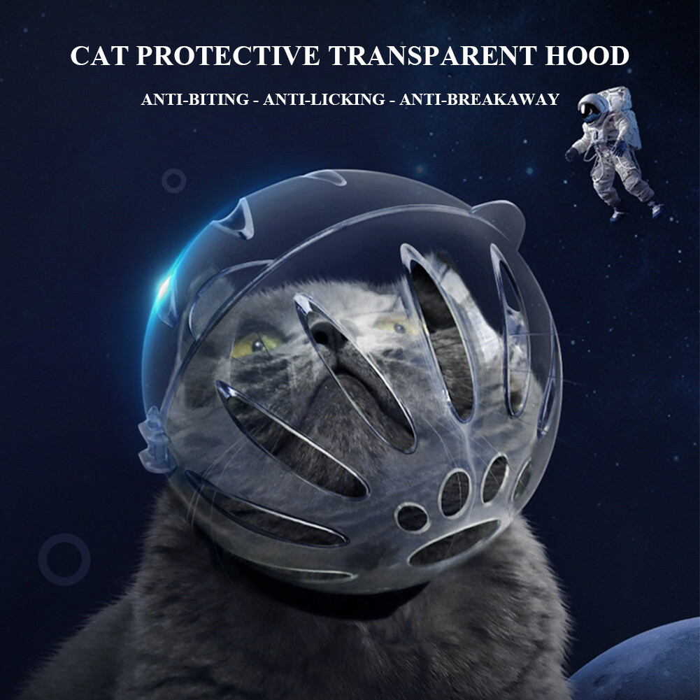 Cat Head Protective Cover Anti-Licking Transparent Cat Helmet Pet ...