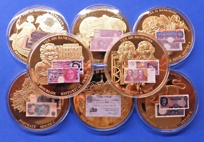 Historical British UK Banknotes Gold-plated Large Souvenir Medallions ...