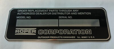 ROPER Garden Tractor ID Plate-Brand New / Vintage Antique Lawn Garden ...