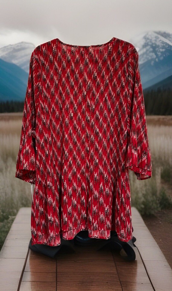 CATHERINES Size 3X Top Accordion Red, Black & White NWOT 3/4 Sleeve ...